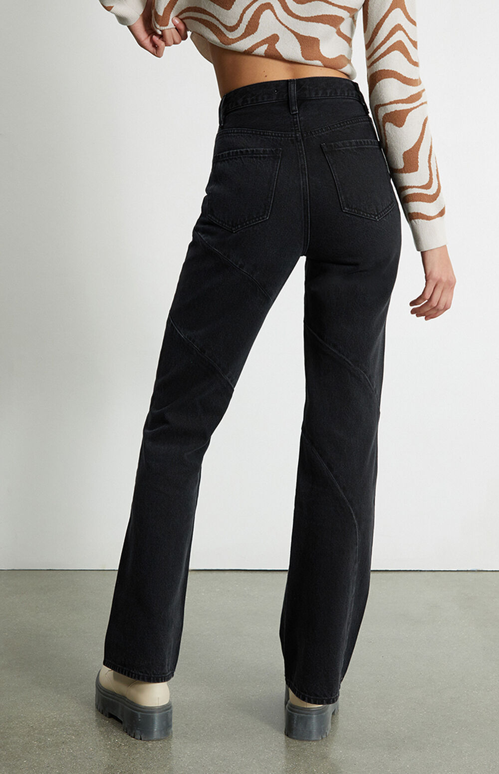 Pacsun Eco Black Wave Panels High Waisted Bootcut Jeans | PacSun