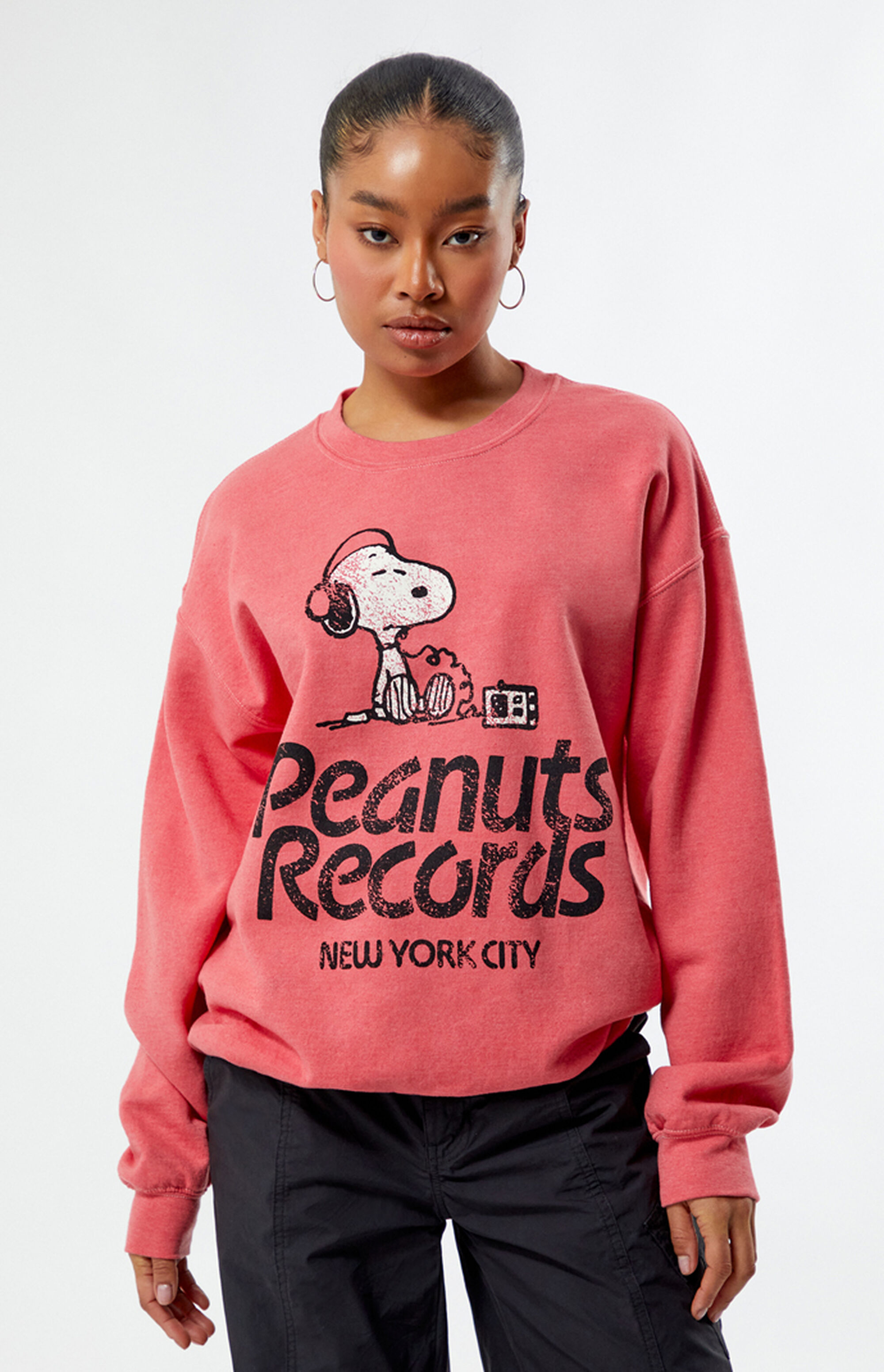 Peanuts Records NYC Headphones Crew Neck Sweatshirt | PacSun