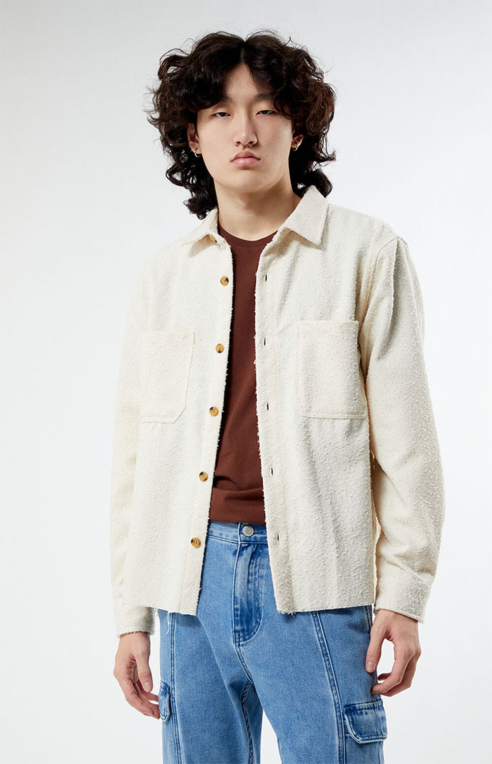 Pacsun Cream Oversized Wooly Solid Shacket | PacSun