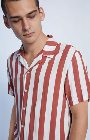 Pacsun Burnt Red Stripe Camp Shirt | PacSun