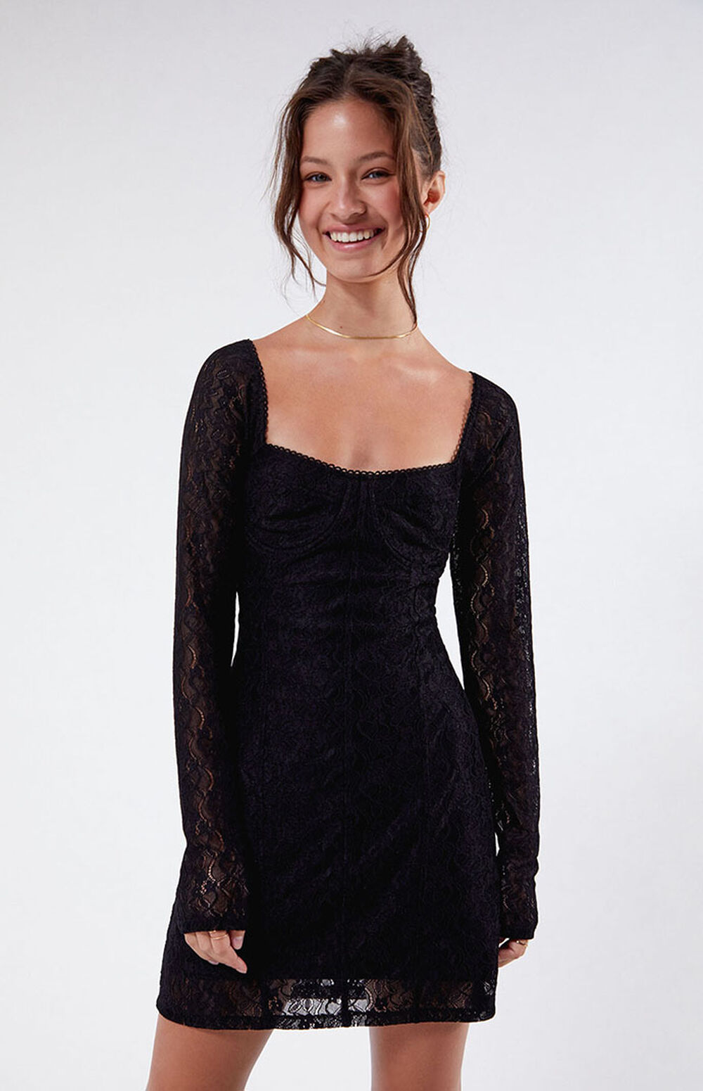 LA Hearts Long Sleeve Lace Shift Mini Dress | PacSun