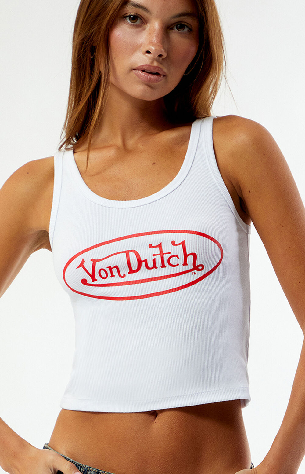 Von Dutch White Cropped Tank Top | Pacsun