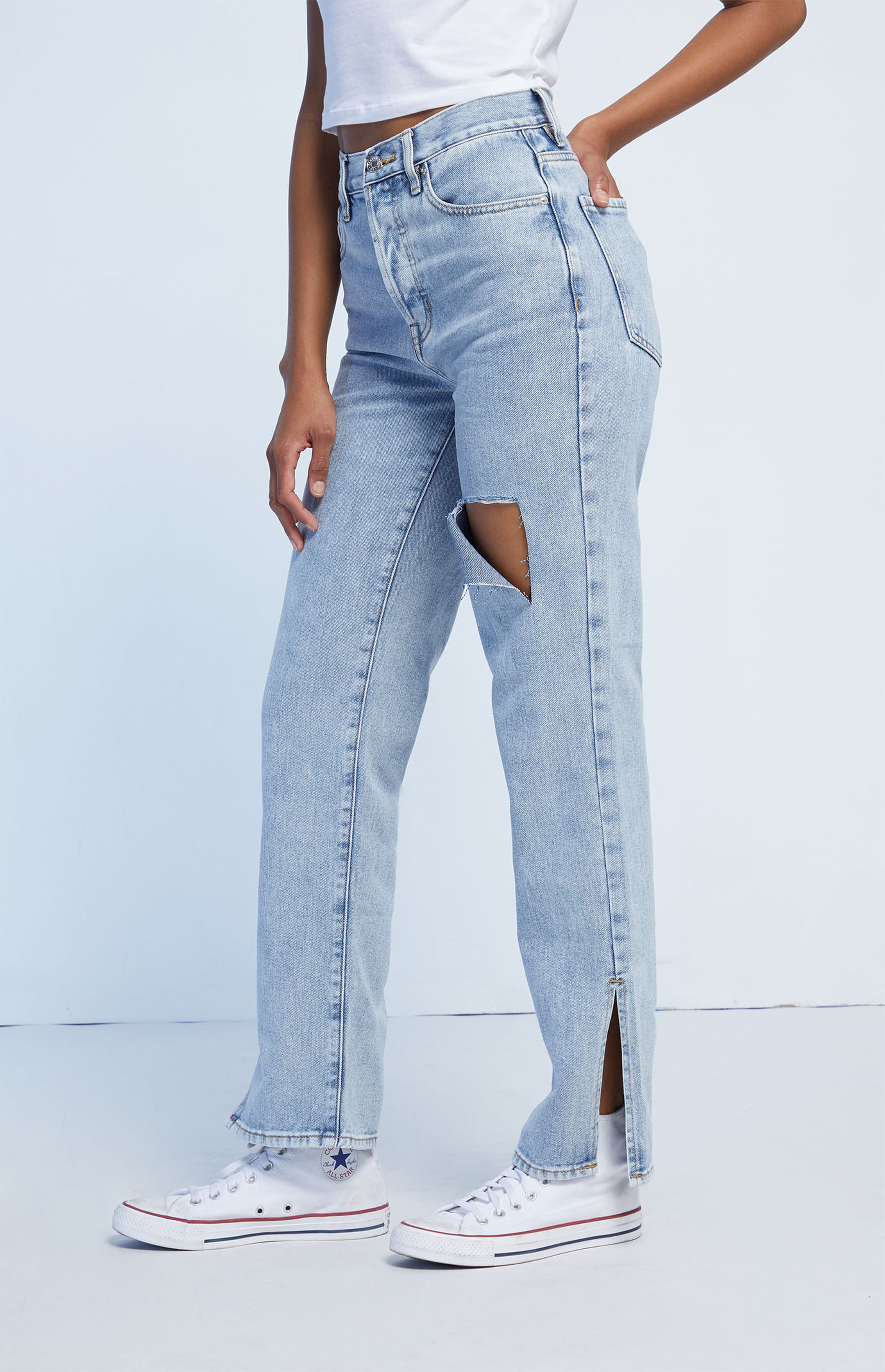 Pacsun Light Blue Ripped Split Dad Jeans PacSun pacsun-light-blue-ripped-split-dad-jeans-pacsun