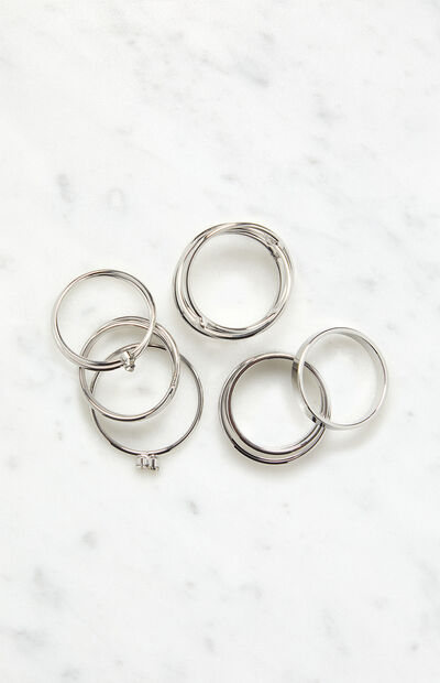 LA Hearts Silver Stacked Ring Pack | PacSun