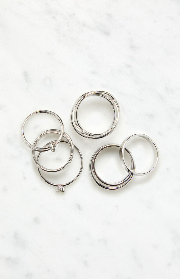 LA Hearts Silver Stacked Ring Pack | PacSun