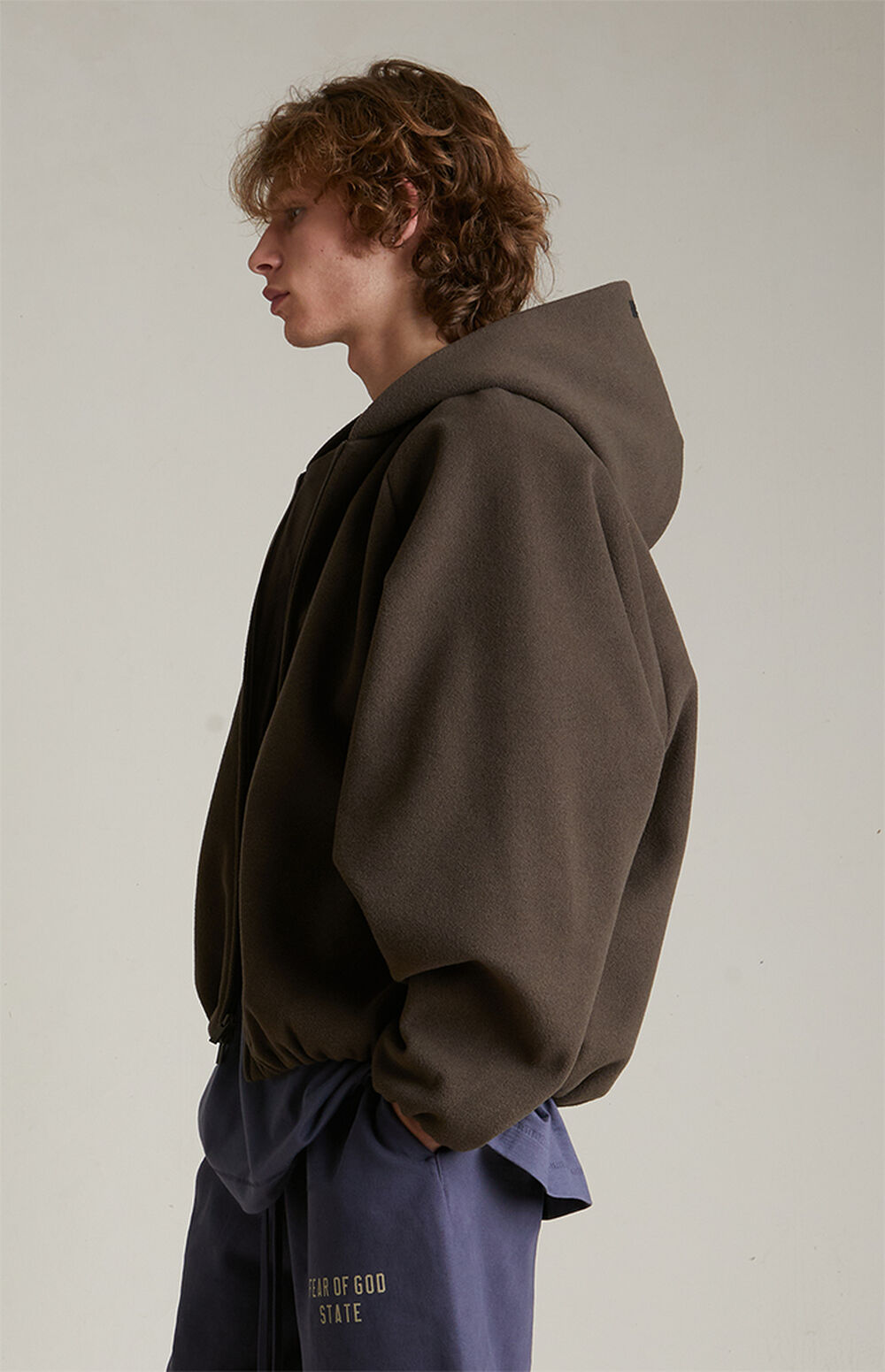 Fear of God ESSENTIALS Brown Brushed Yarn Hooded Bomber Jacket | PacSun