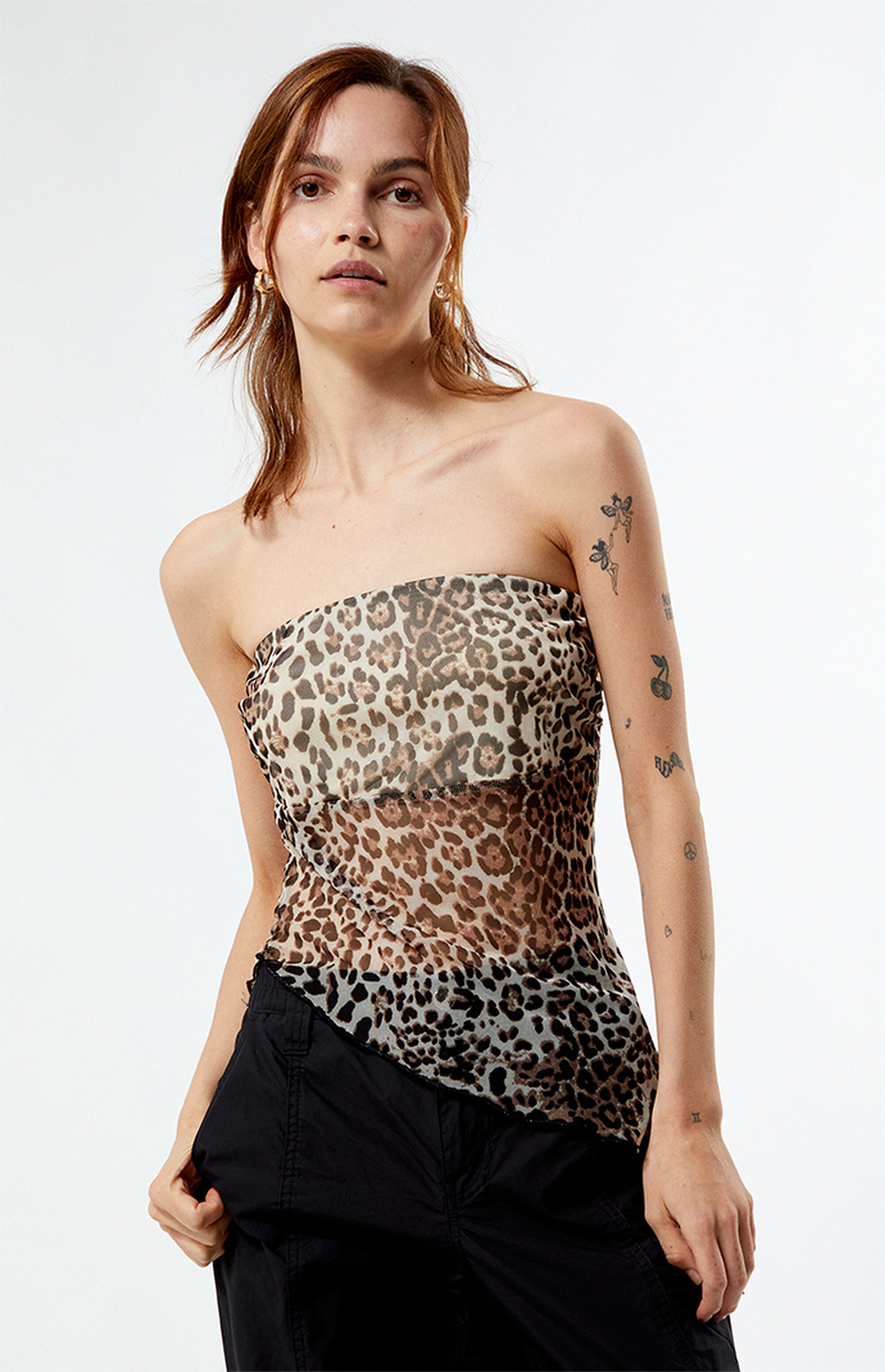 LA Hearts Leopard Mesh Asymmetrical Tube Top | PacSun