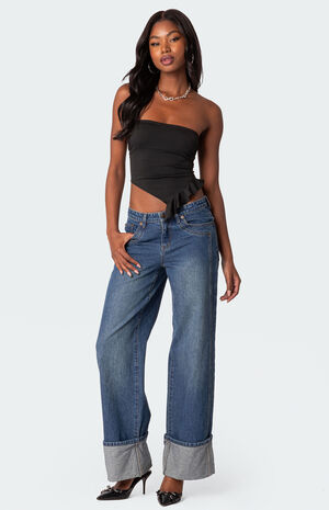 Edikted Hayley Lace Up Ruffle Tube Top | PacSun