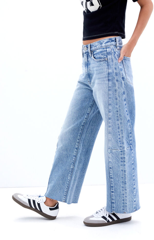 Pacsun Light Indigo Side Seam Cropped Barrel Jeans | PacSun