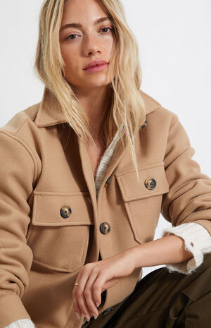 LA Hearts Brown Solid Color Shacket | PacSun