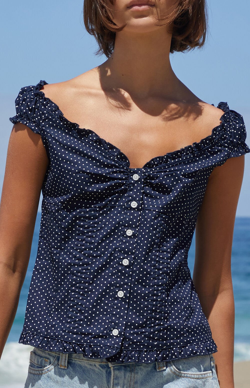 John Galt Blue Polka Dot Elena Top | Pacsun