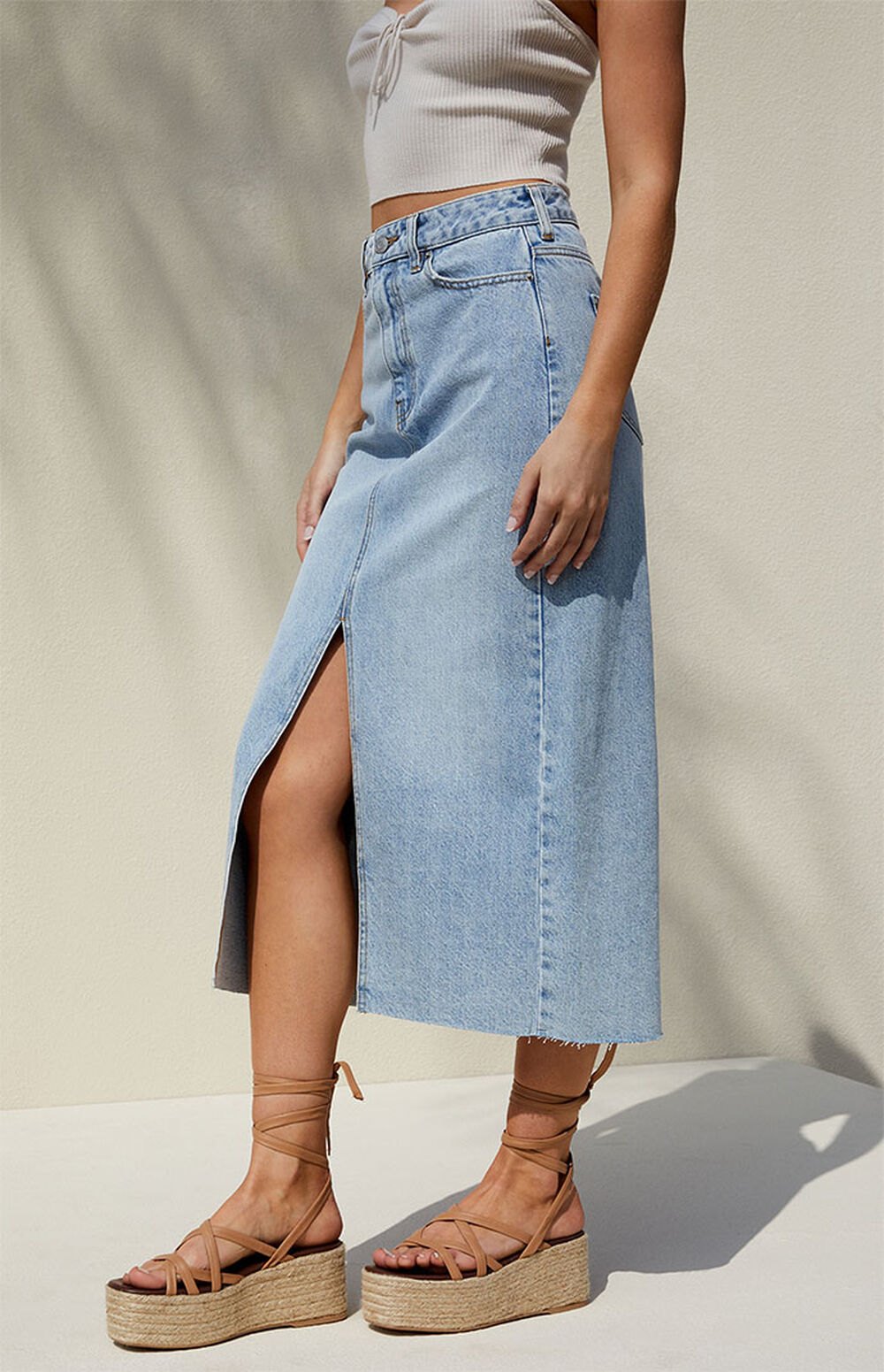 Pacsun Eco Light Blue Denim Midi Skirt | Pacsun