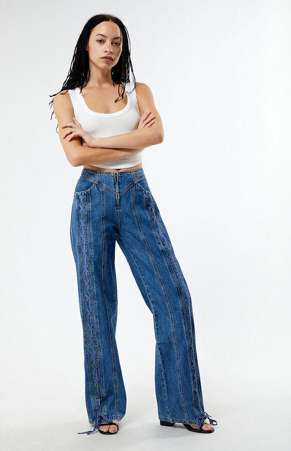 LIONESS Daydream Lace-Up Low Rise Jeans | PacSun