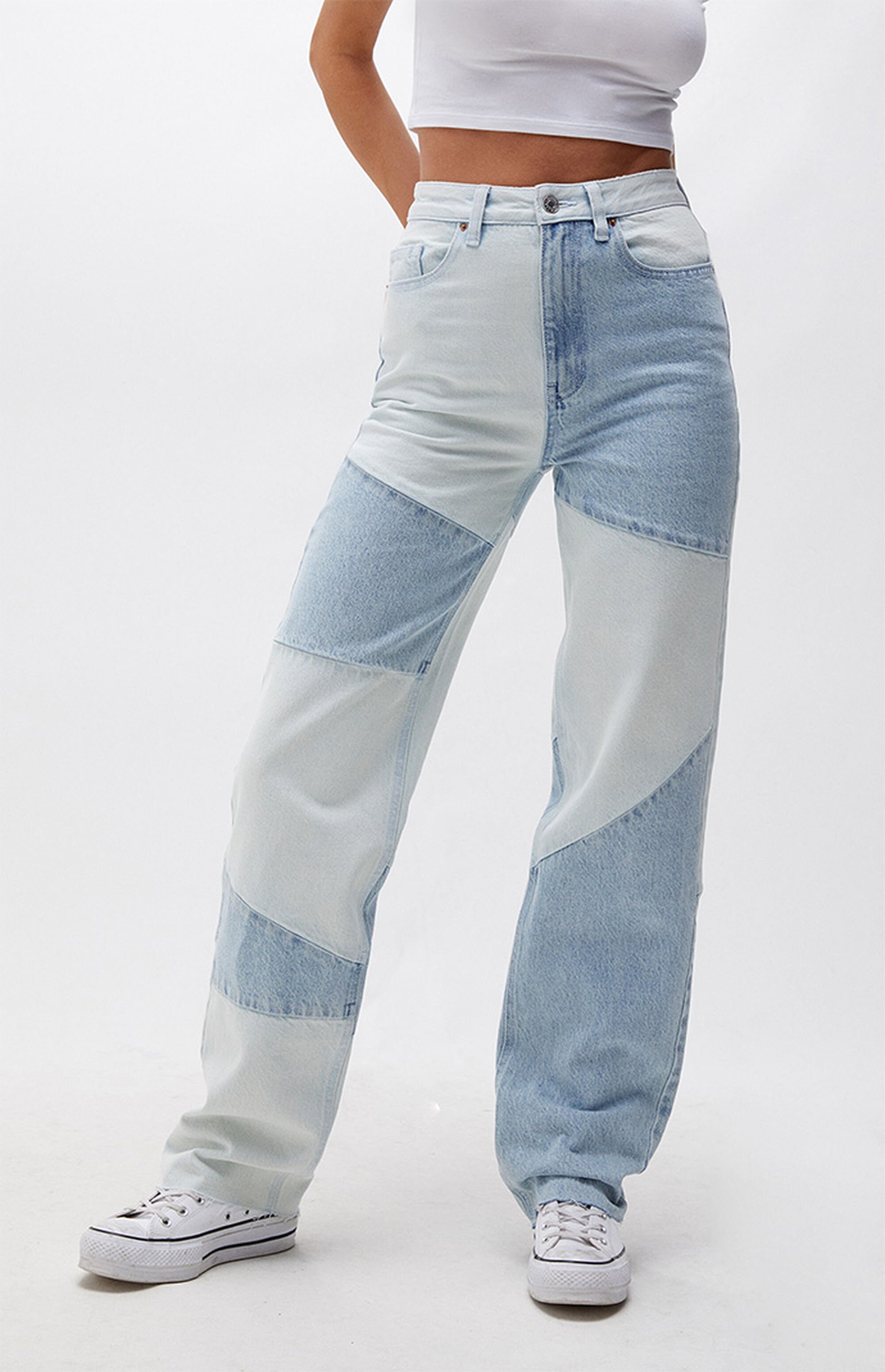 Pacsun Eco Two-Tone Patchwork Boyfriend Jeans | PacSun