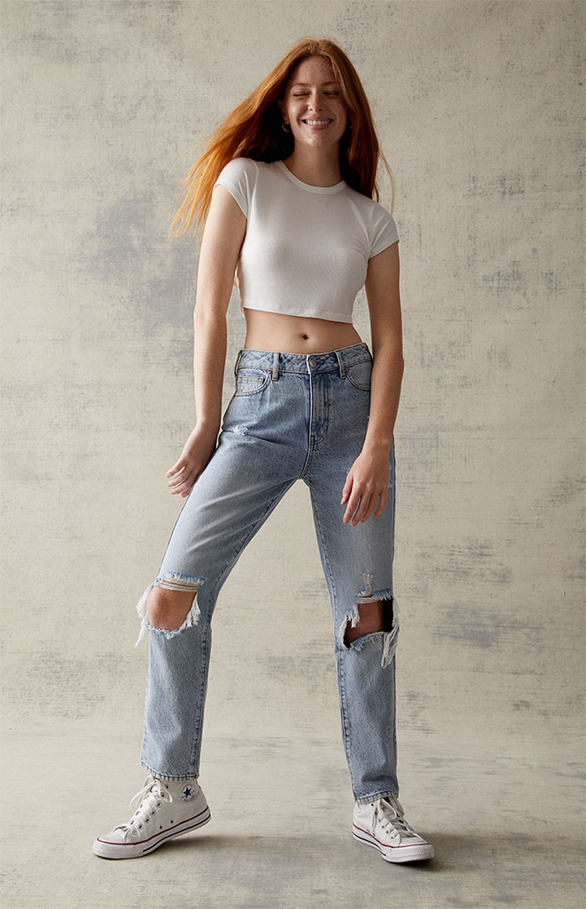 PacSun Eco Light Blue Distressed Mom Jeans | PacSun