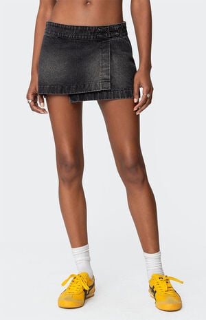 Edikted Asymmetric Denim Wrap Skort | PacSun