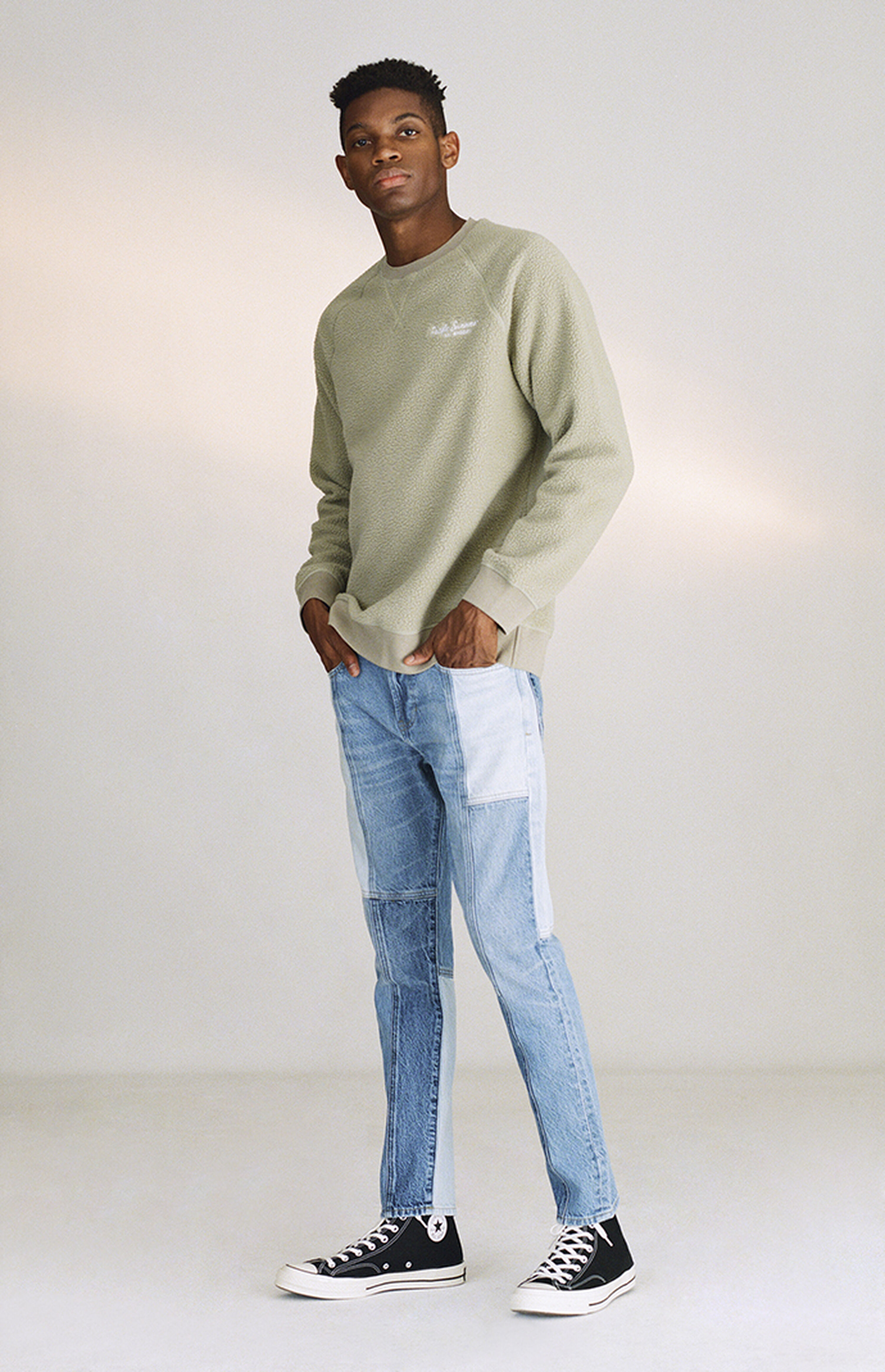 Pacsun Eco Indigo Wash Patchwork Slim Taper Jeans | Pacsun