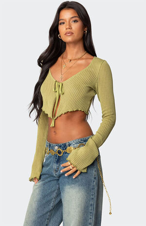 Edikted Bekkah Ribbed Knit Tie Front Top | PacSun