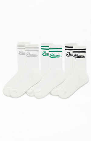 Pacsun 3 Pack Script Varsity Stripe Crew Socks | Pacsun