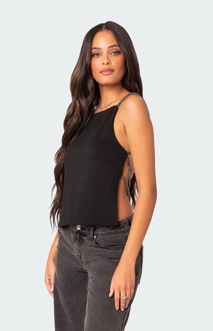 Edikted Karli Rhinestone Strap Open Back Top | Pacsun