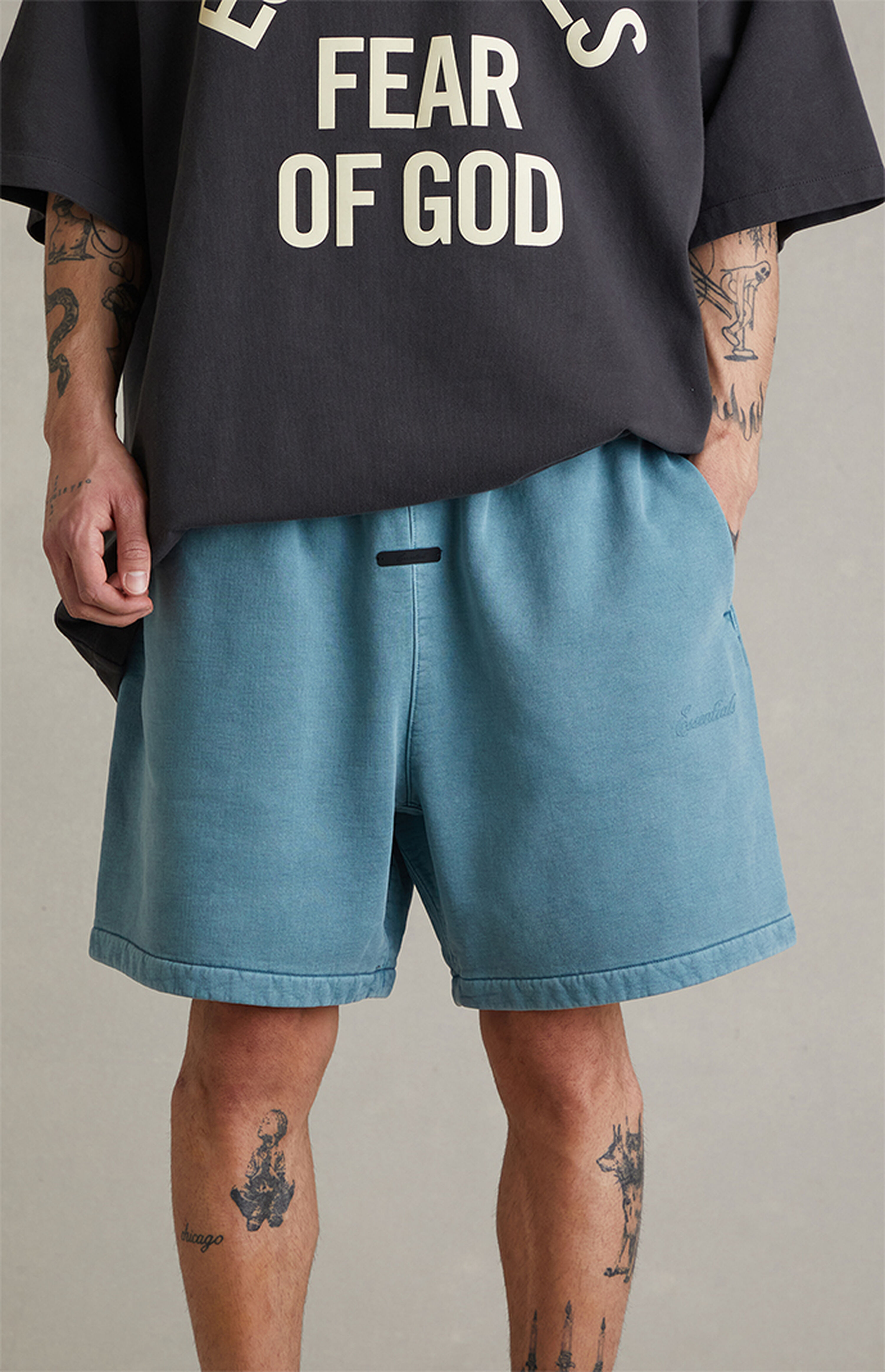 Fear of God ESSENTIALS Faded Coastal Signature Classic Sweat Shorts ...