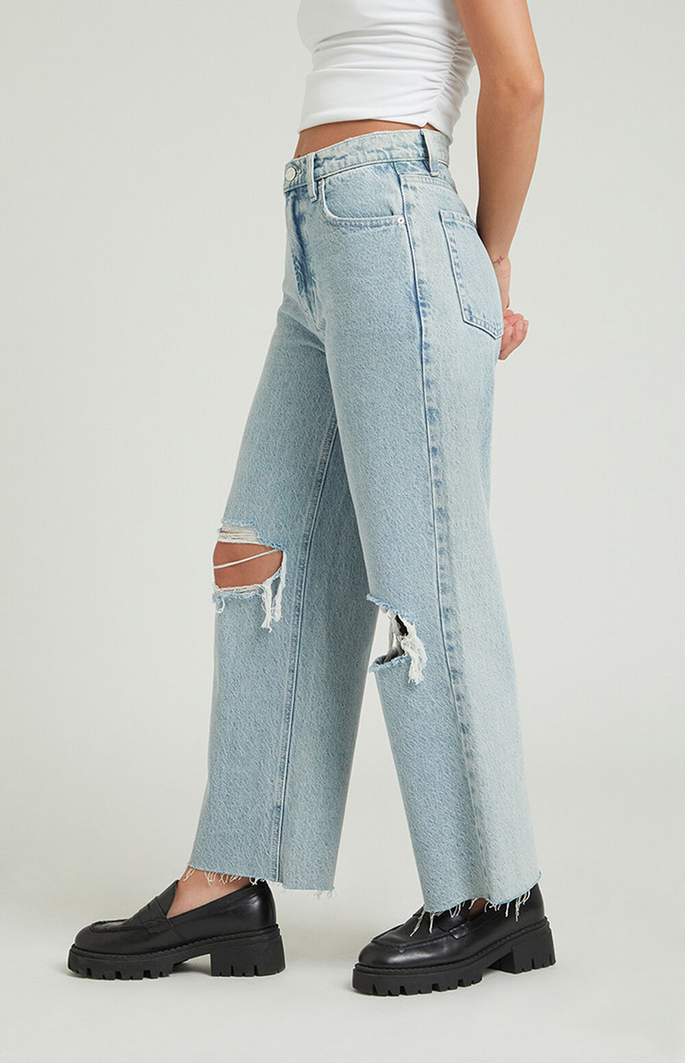 Pacsun Nora Cropped Wide Leg Jeans Ripped Light Indigo | PacSun