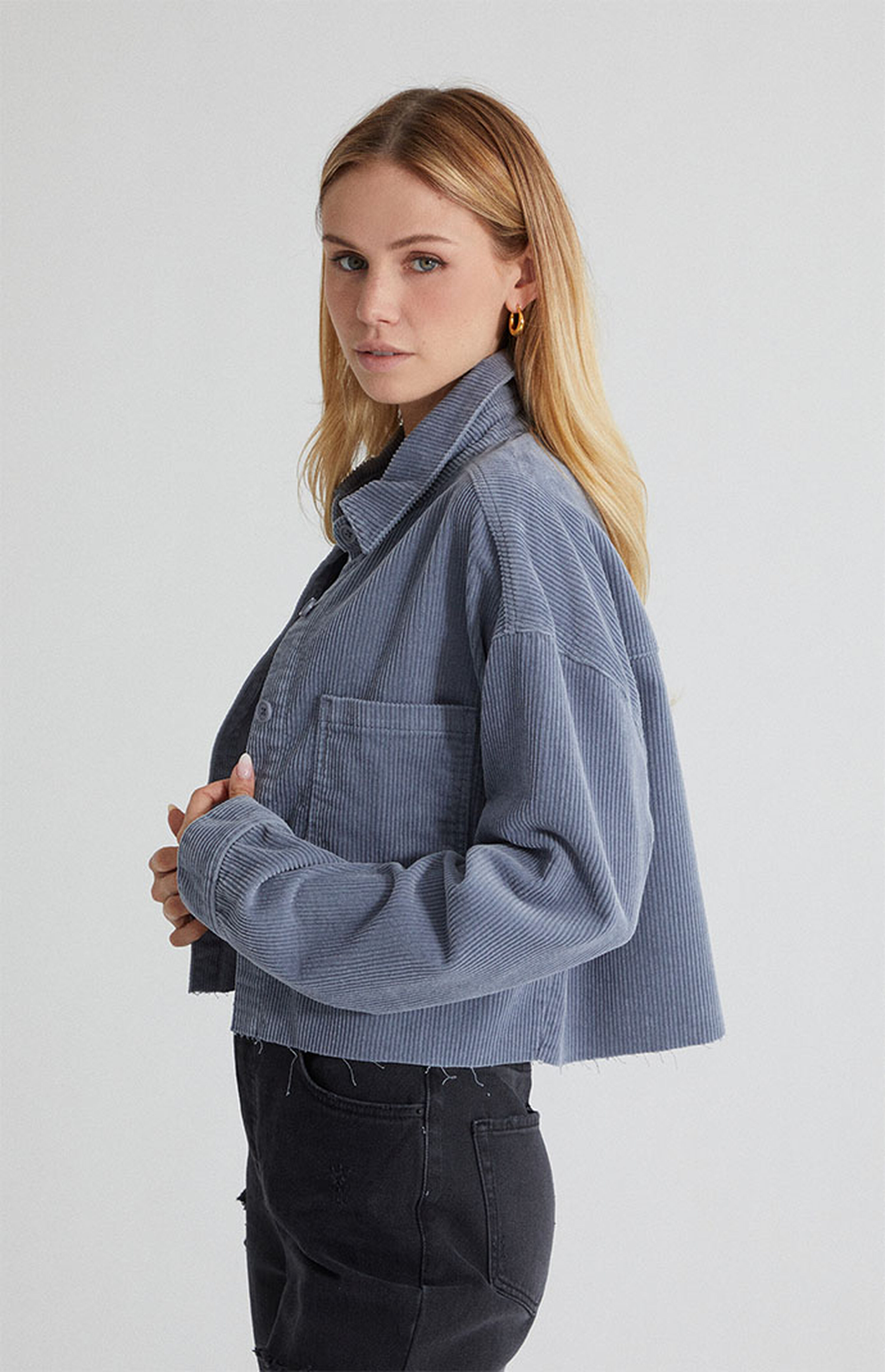 PacSun Slate Blue Corduroy Cropped Shacket | PacSun