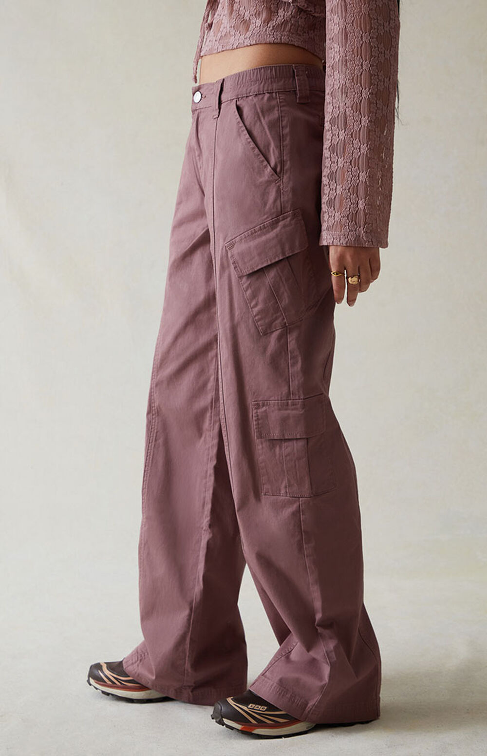 Pacsun Mauve Low Rise Cargo Puddle Pants | PacSun