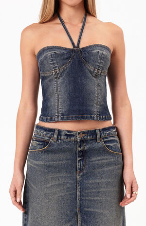 ABRAND Zendaya Denim Halter Top | Pacsun