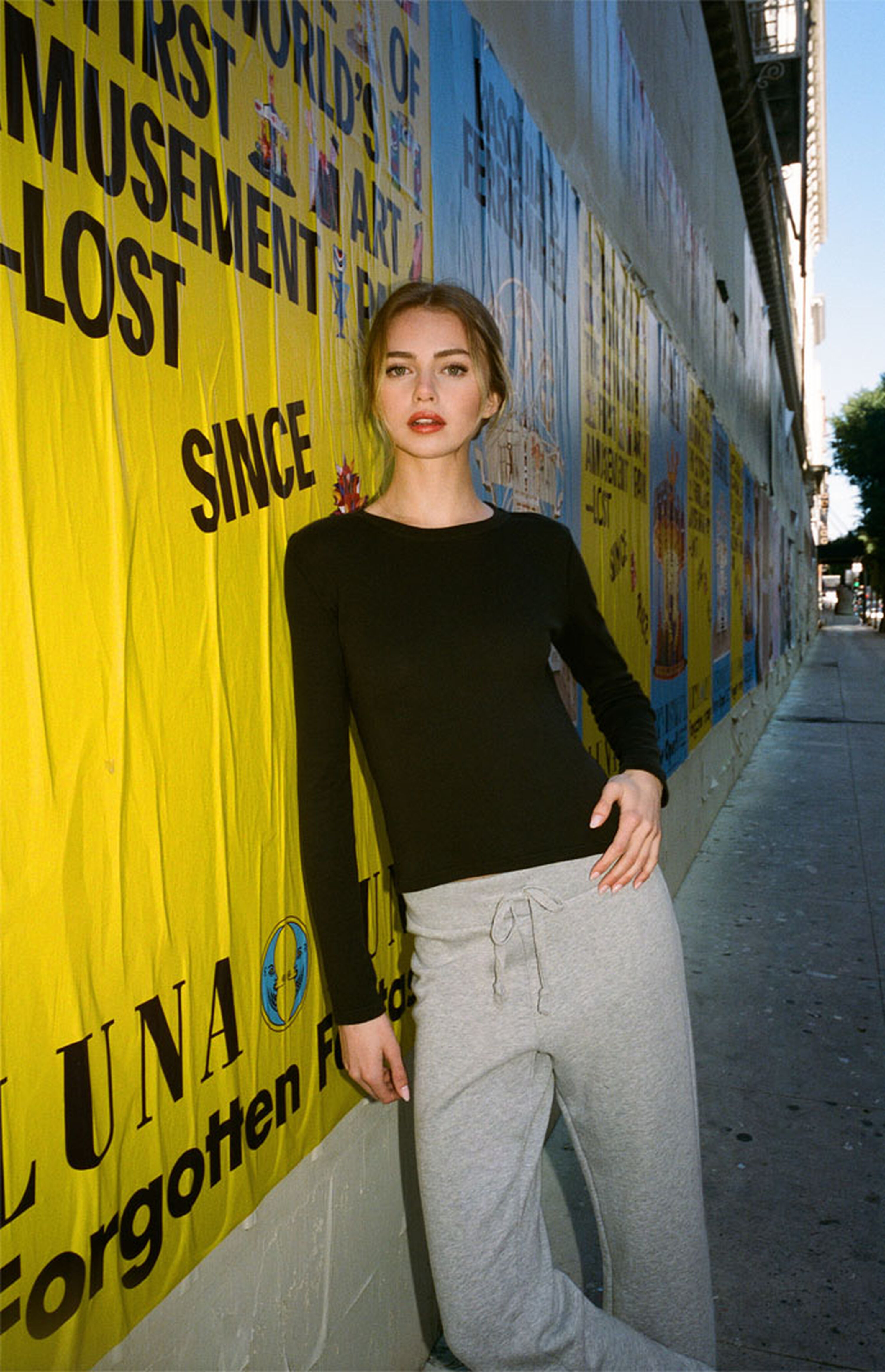 John Galt Black Basic Crew Neck Long Sleeve Top | PacSun