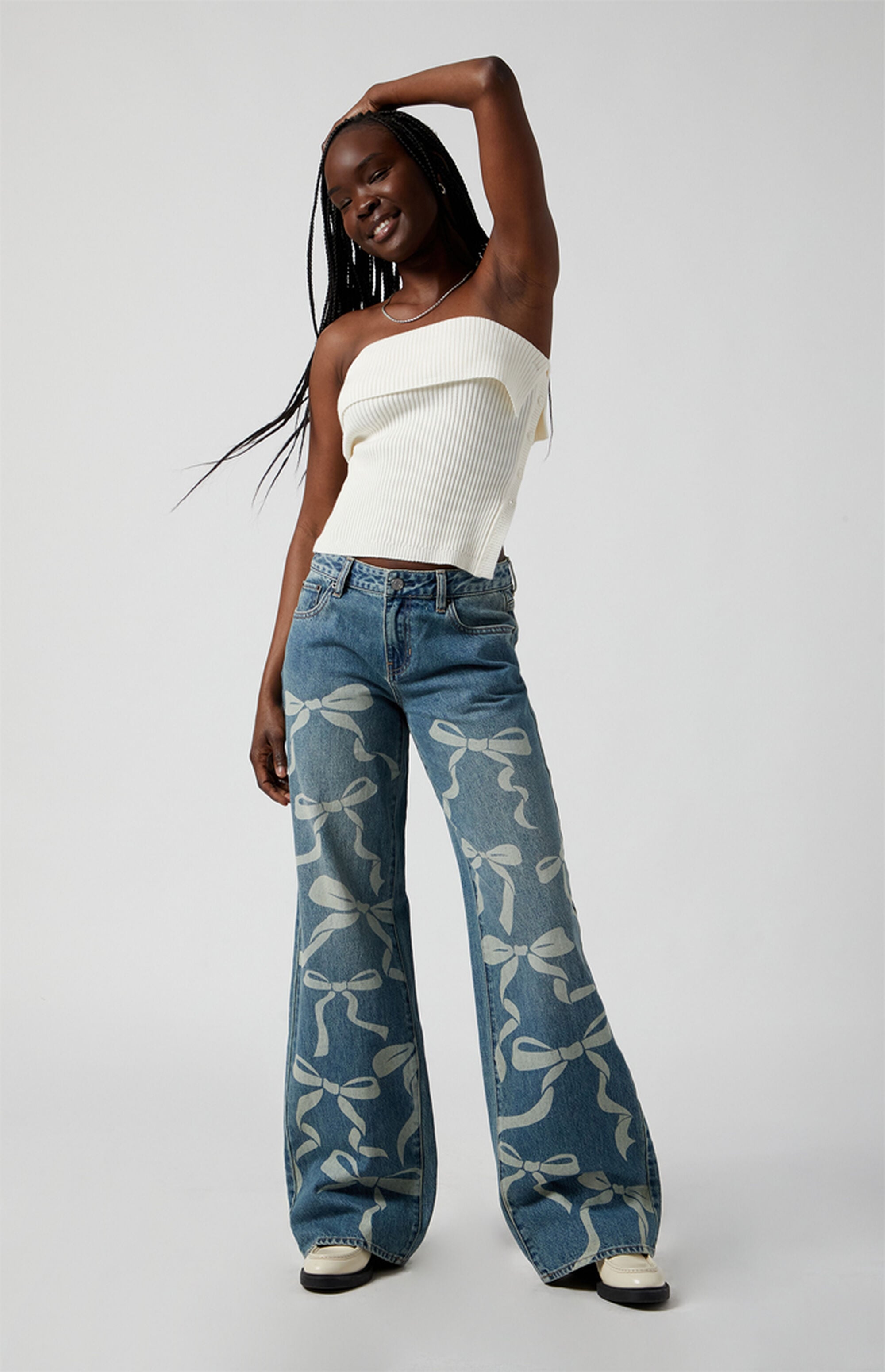Pacsun Casey Low Rise Baggy Jeans Bow Graphic Medium Indigo | Pacsun