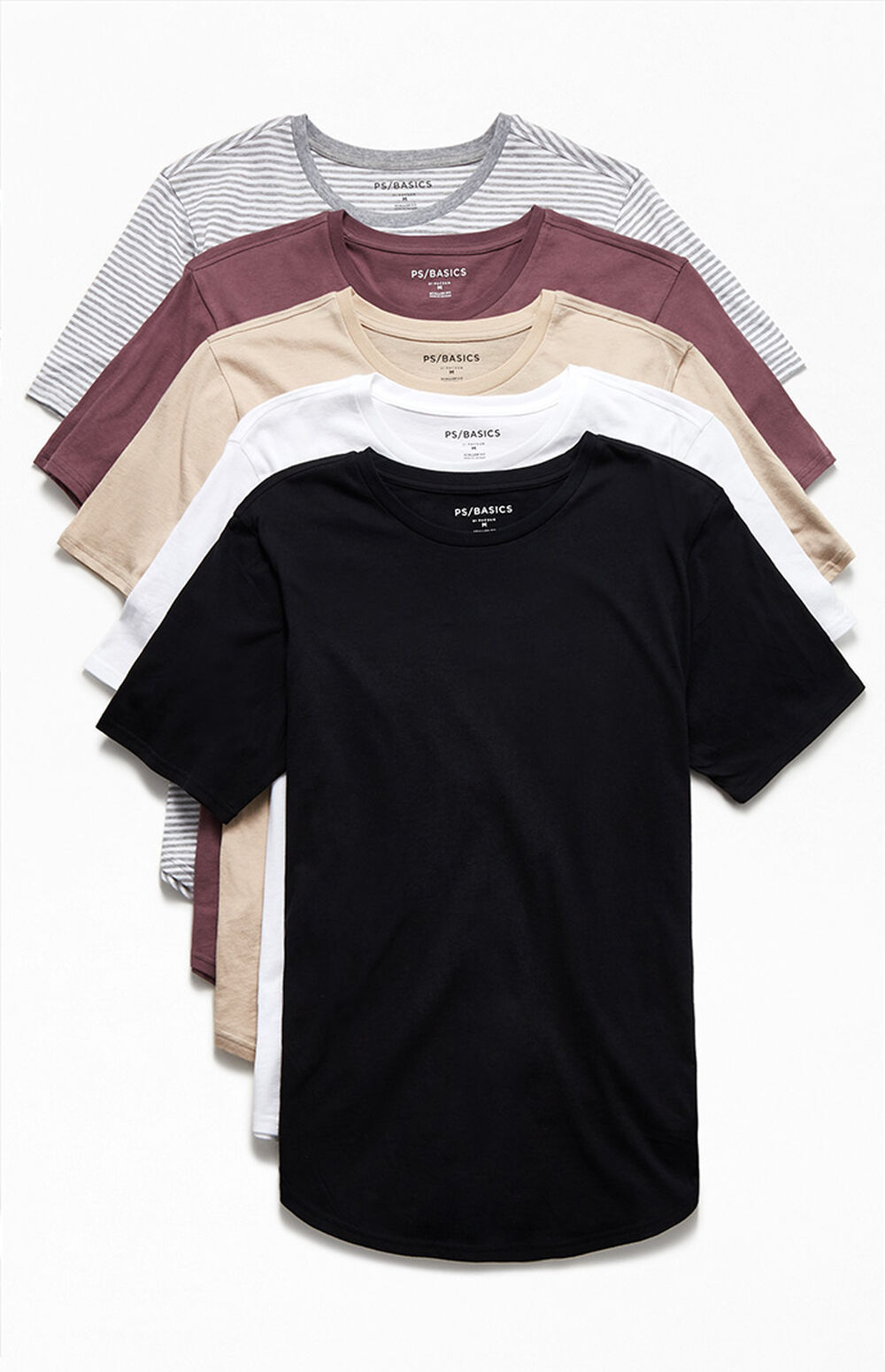 PS Basics 5-Pack Scallop T-Shirts | PacSun