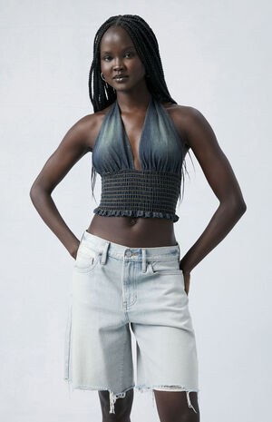 Pacsun Eco Light Indigo Frayed Baggy Jorts | PacSun