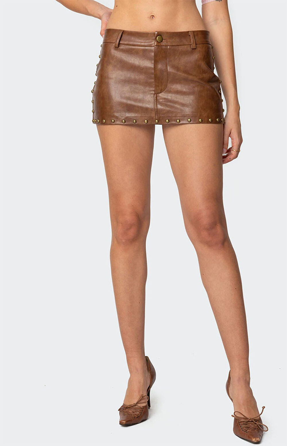 Edikted Studded Faux Leather Mini Skort | Pacsun