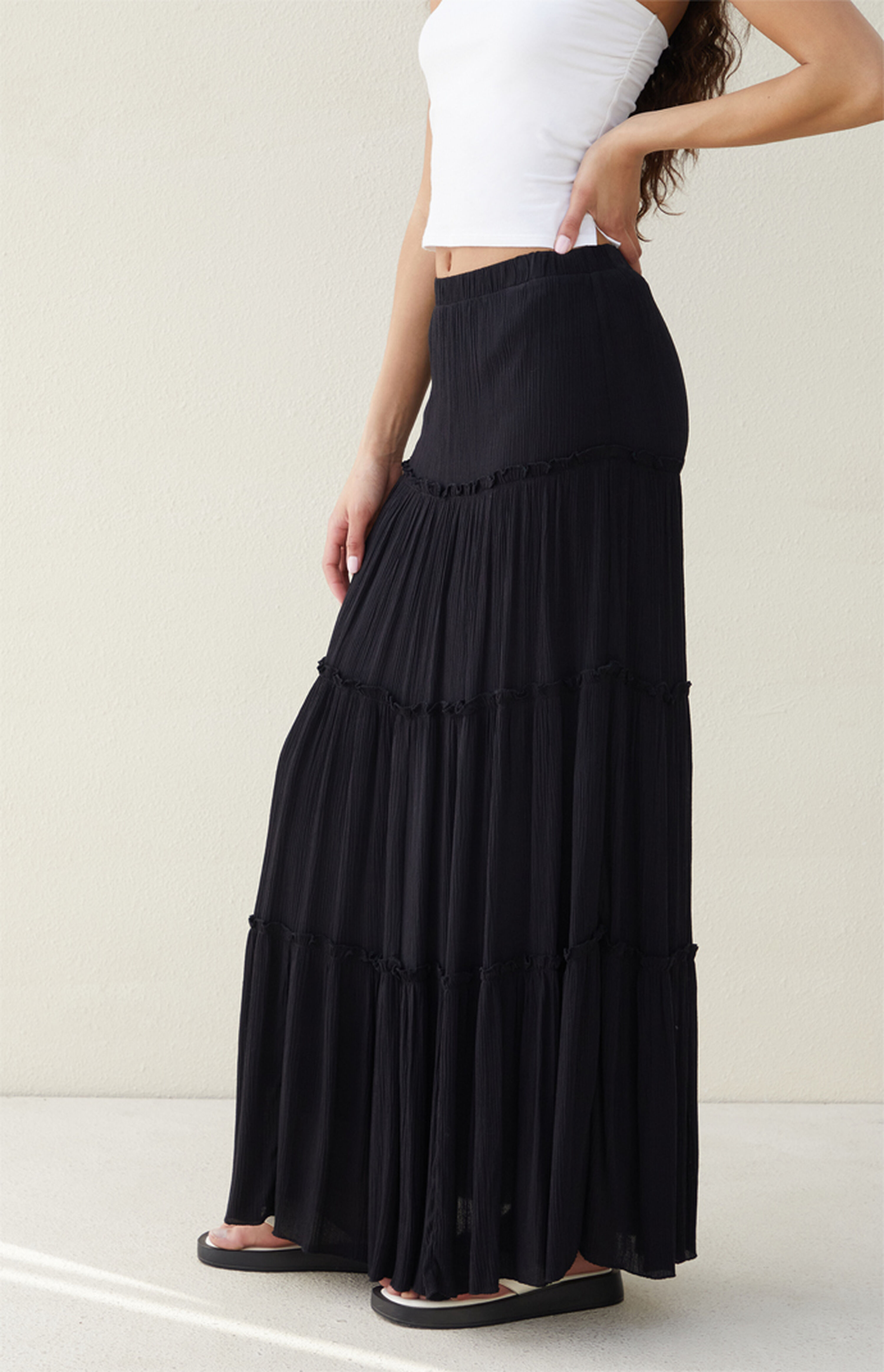 Beverly and Beck Black Tiered Maxi Skirt | PacSun