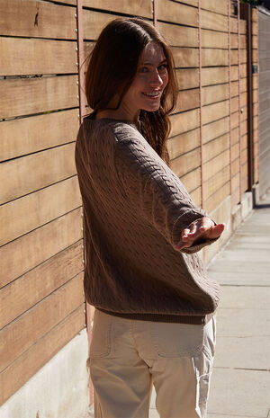 John Galt Light Brown Cable Knit Sweater | PacSun