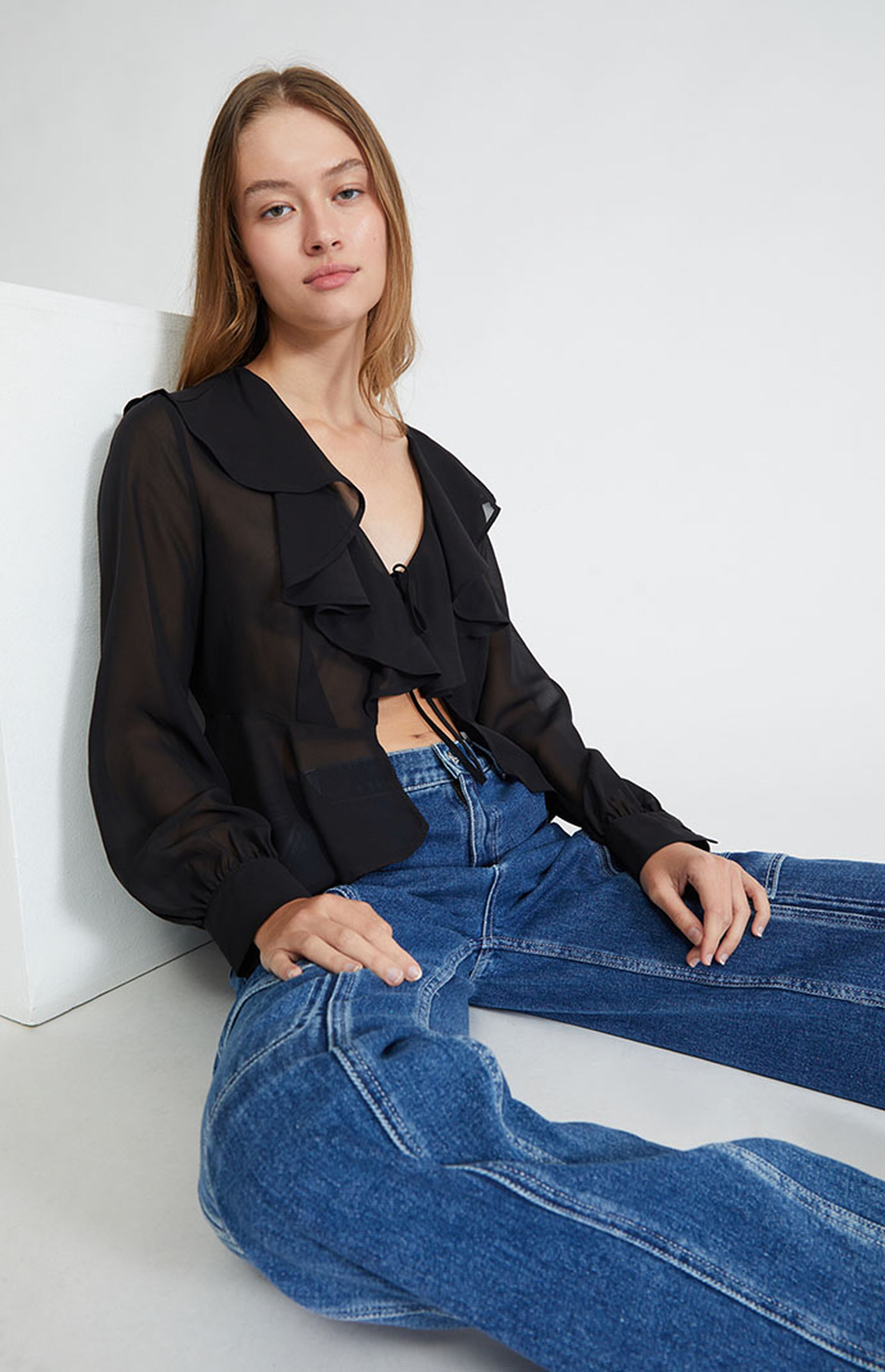 LA Hearts Ruffle Tie Front Long Sleeve Top | PacSun