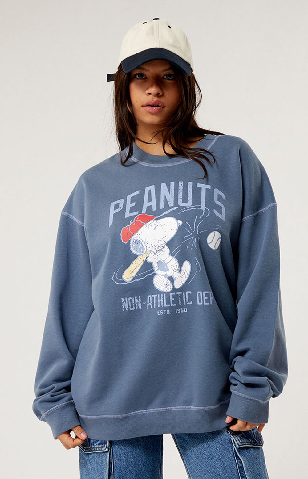 Peanuts Snoopy Swing Oversized Crew Neck Sweatshirt | PacSun