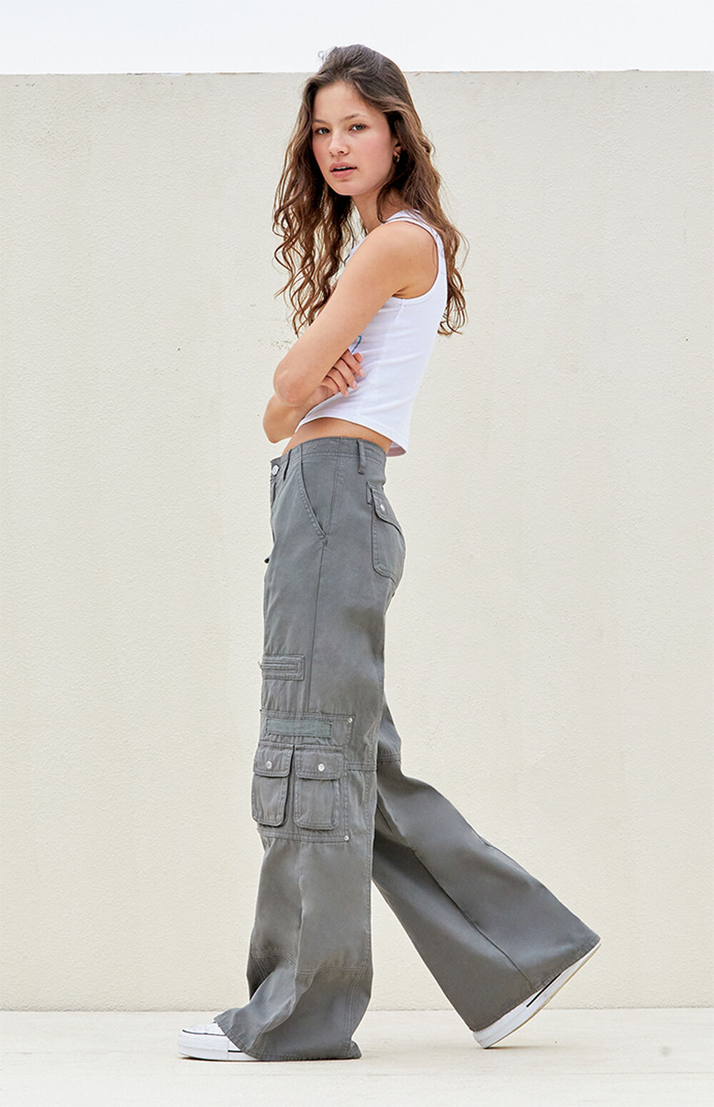 Pacsun Dark Gray Low Rise Baggy Flare Cargo Pants | Pacsun