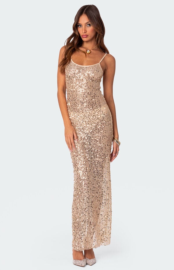 Edikted Sequin Sheer Mesh Maxi Dress | PacSun