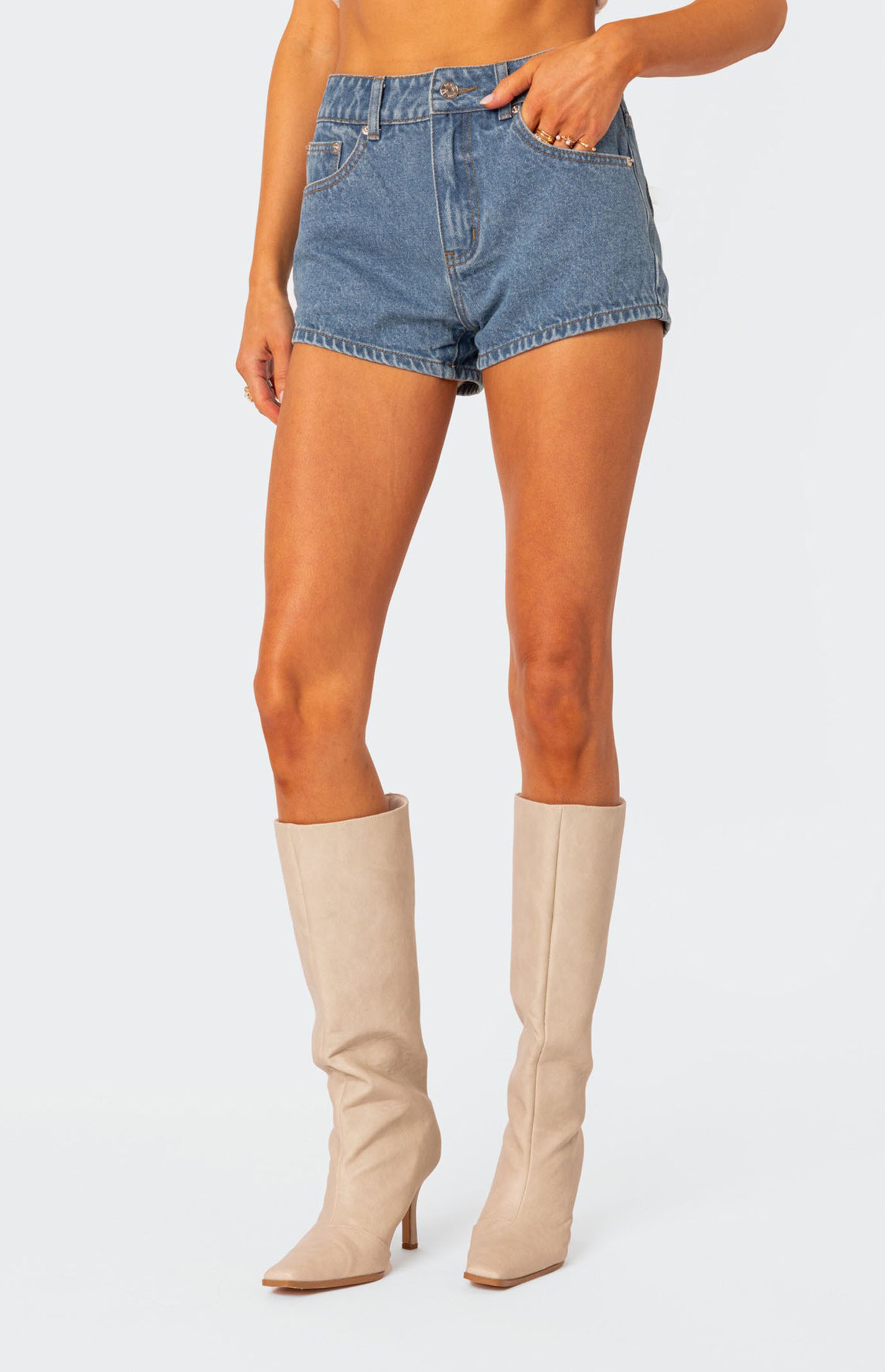 Edikted Bow Pocket Washed Denim Shorts | Pacsun