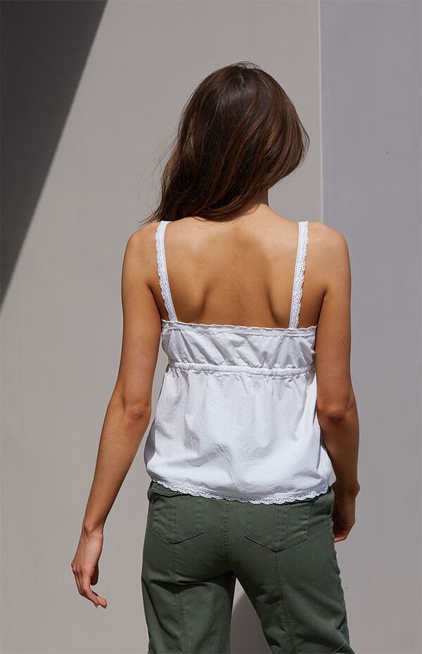 John Galt White Edith Lace Trim Tank Top | PacSun