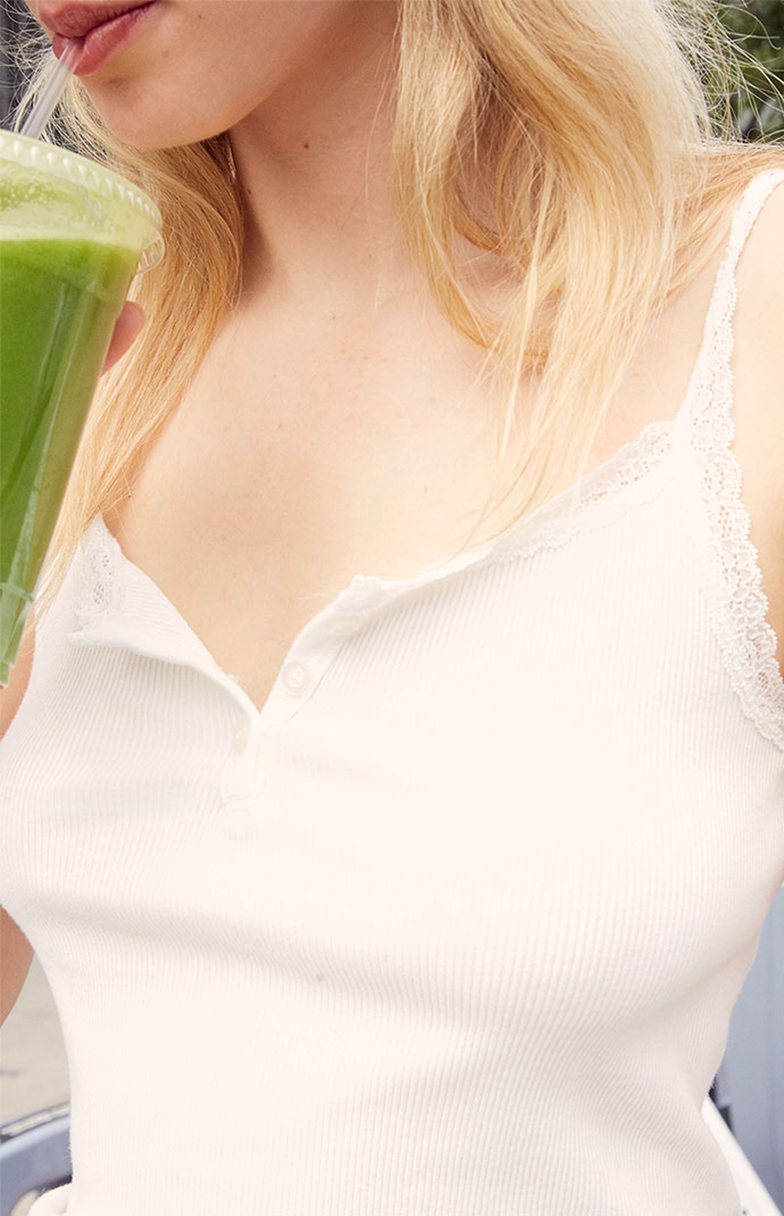 John Galt White Amaya Lace Trim Tank Top | PacSun