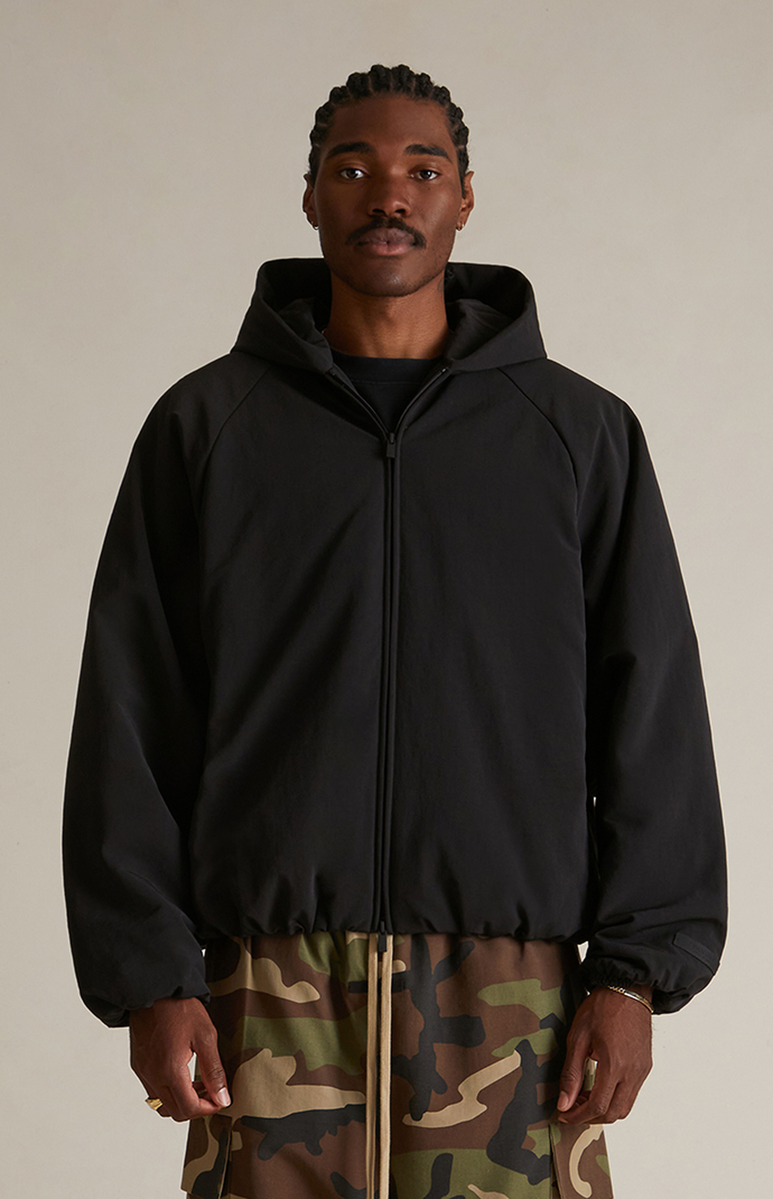 Fear of God ESSENTIALS Black Military Hooded Jacket | PacSun