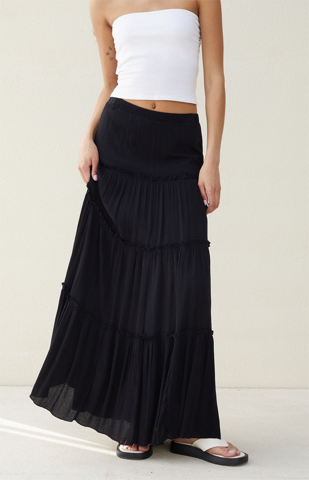 Beverly and Beck Black Tiered Maxi Skirt | PacSun