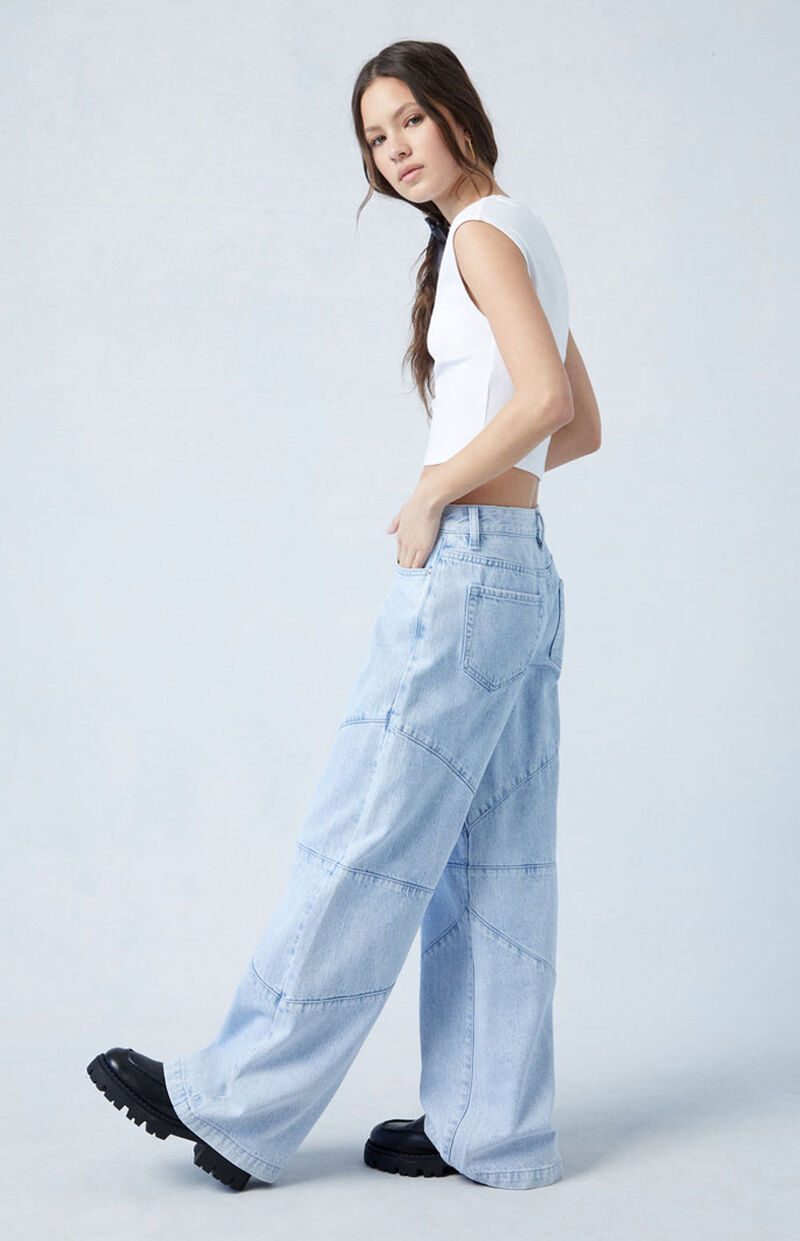 PacSun Eco Light Indigo Seamed Low Rise Baggy Jeans | PacSun