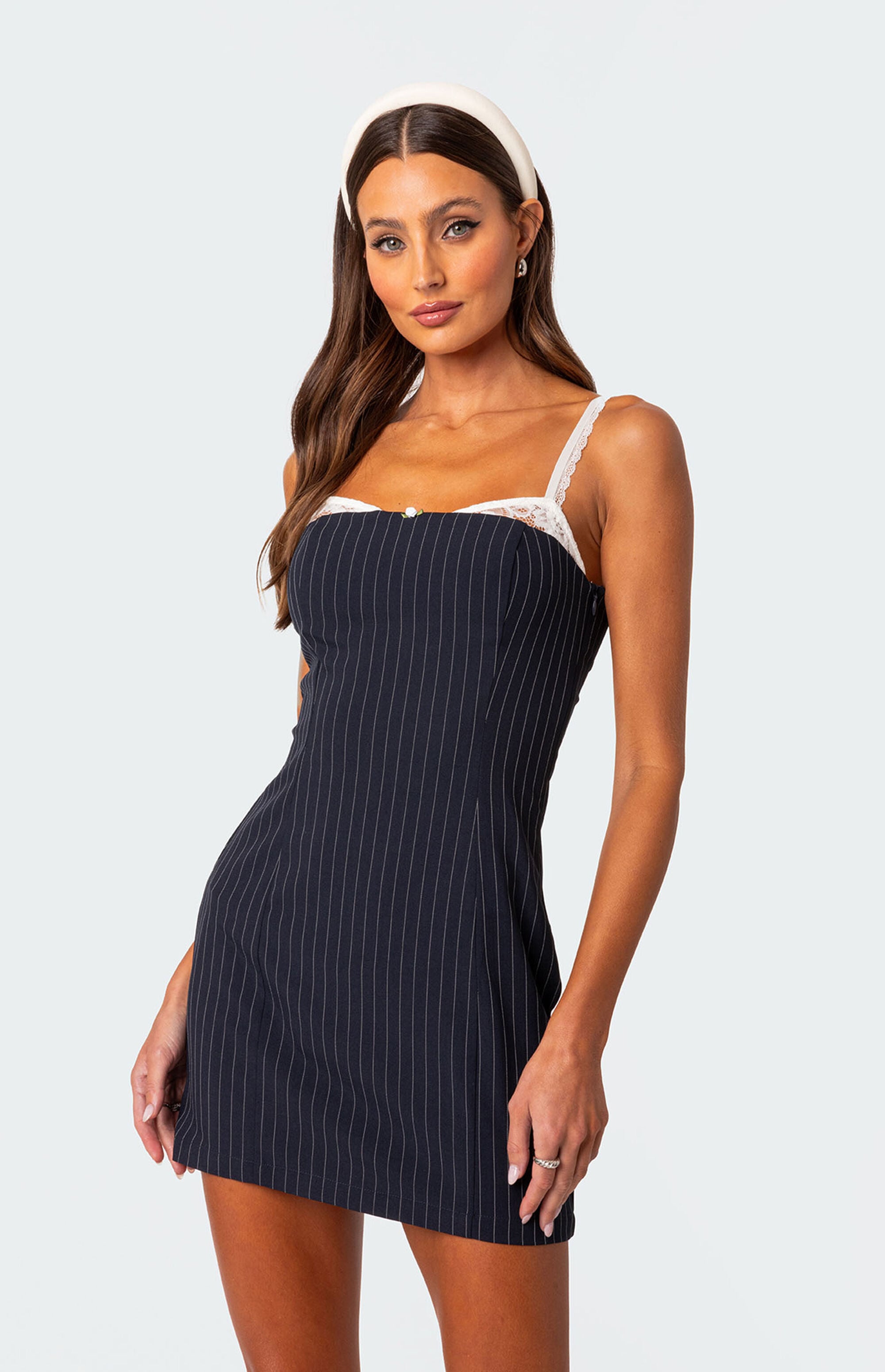 Edikted Pinstripe Bra Detail Mini Dress | Pacsun