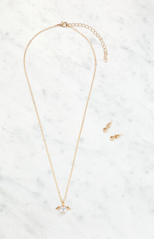 LA Hearts Angel Heart Earrings & Necklace Bundle | PacSun