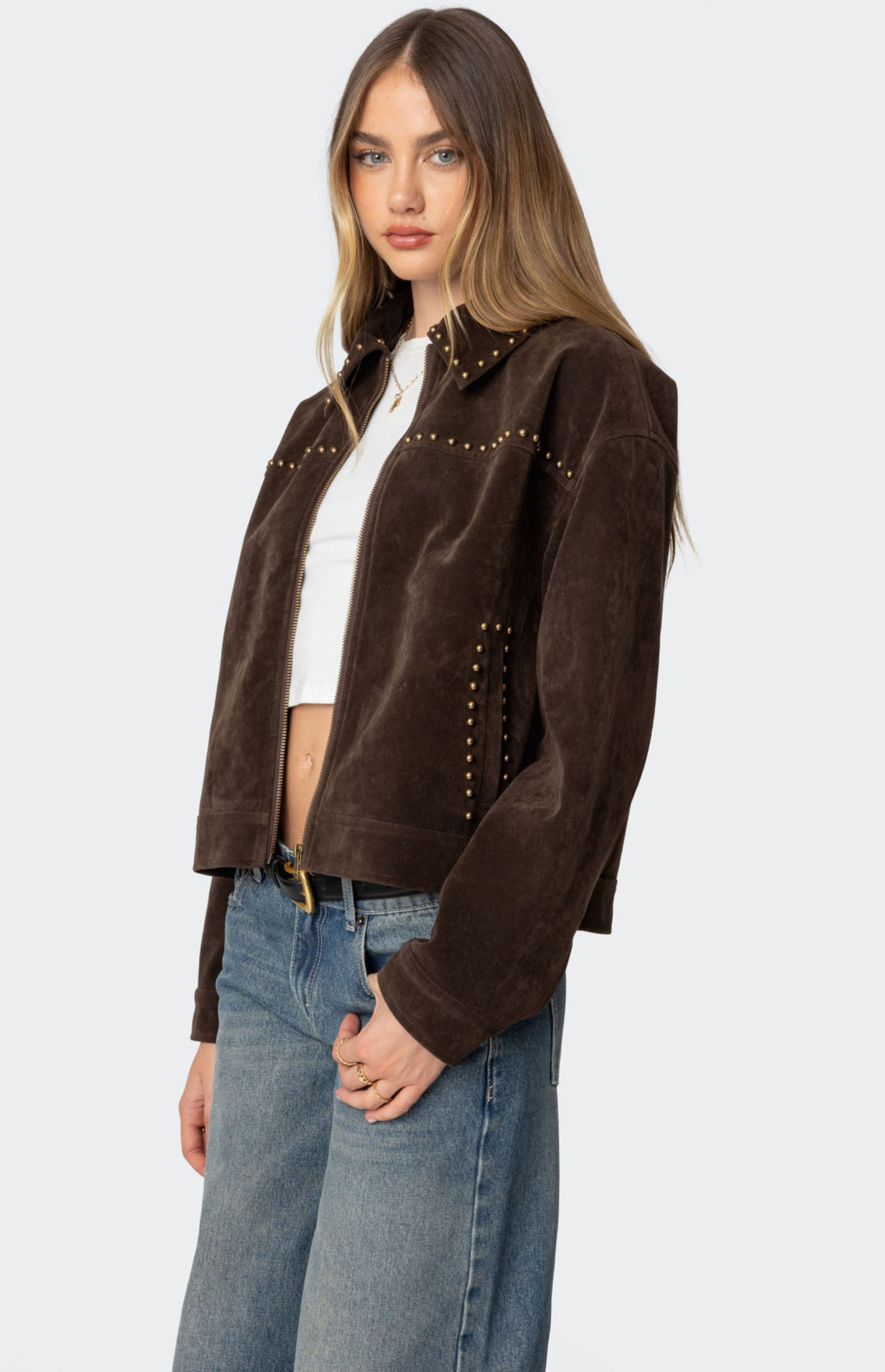 Edikted Memphis Studded Faux Suede Jacket | Pacsun