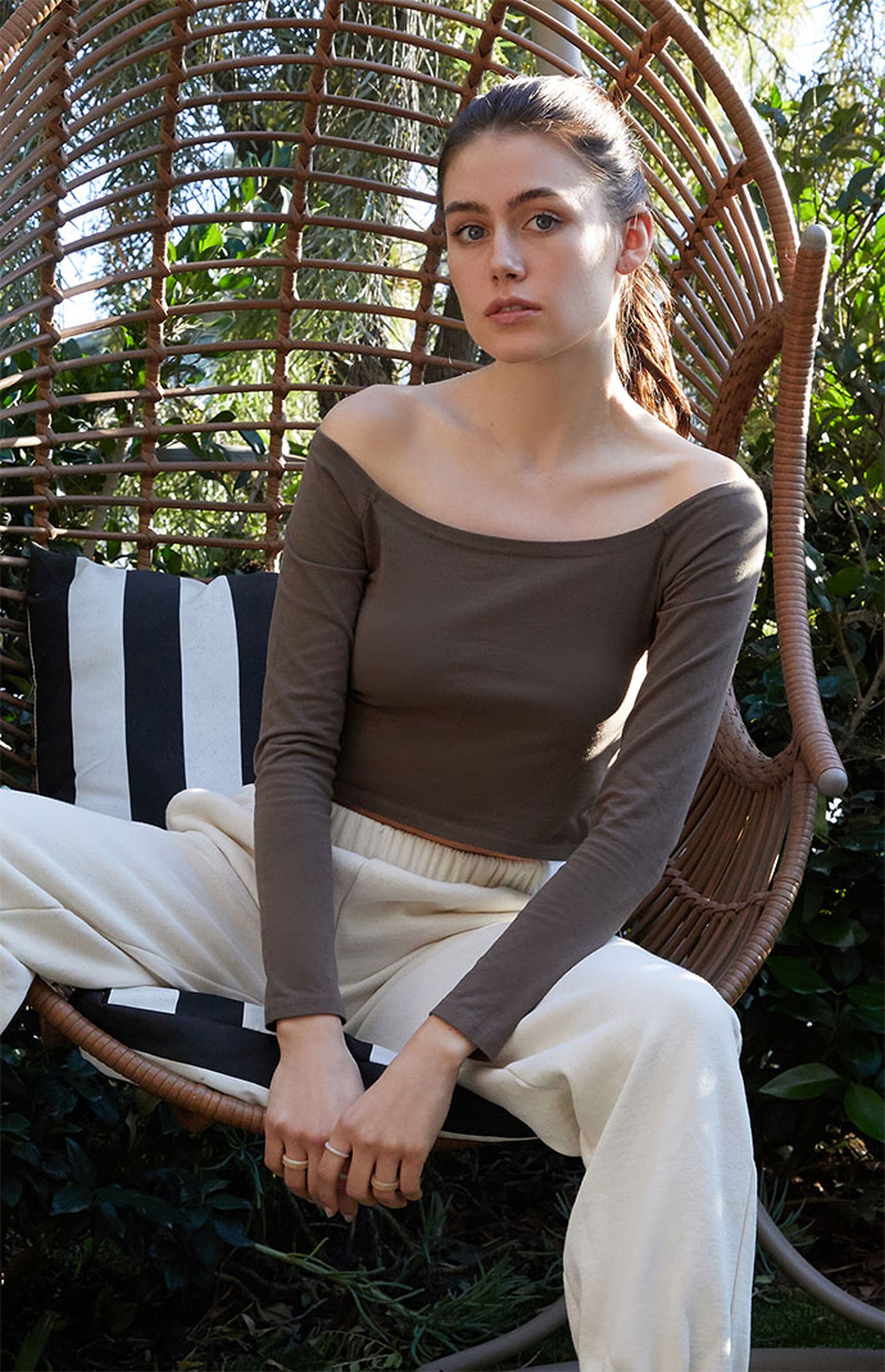 John Galt Brown Mayson Off-The-Shoulder Top | PacSun